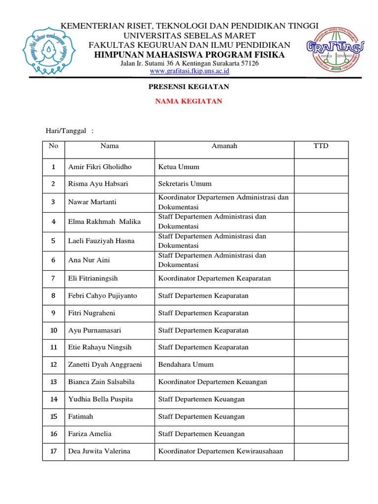 Format Presensi HMP | PDF