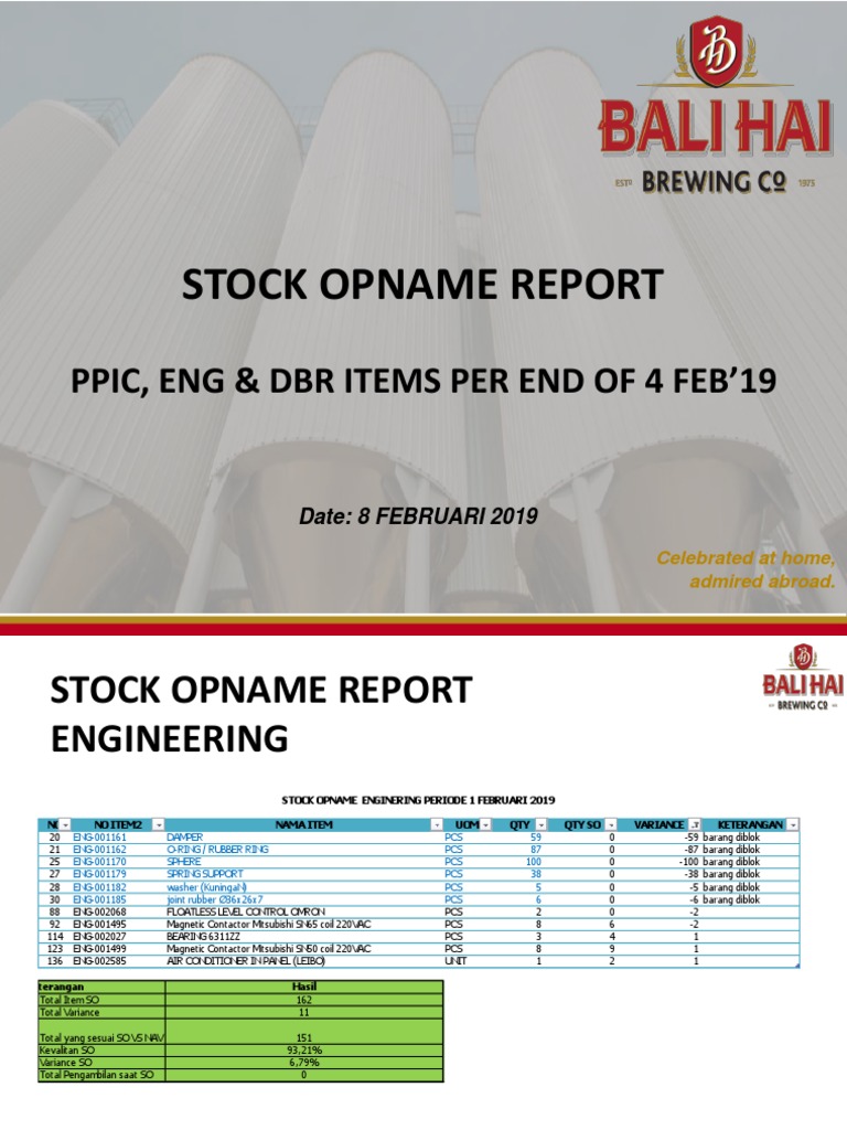 Stock Opname Report: Ppic, Eng & DBR Items Per End of 4 Feb'19 | PDF ...