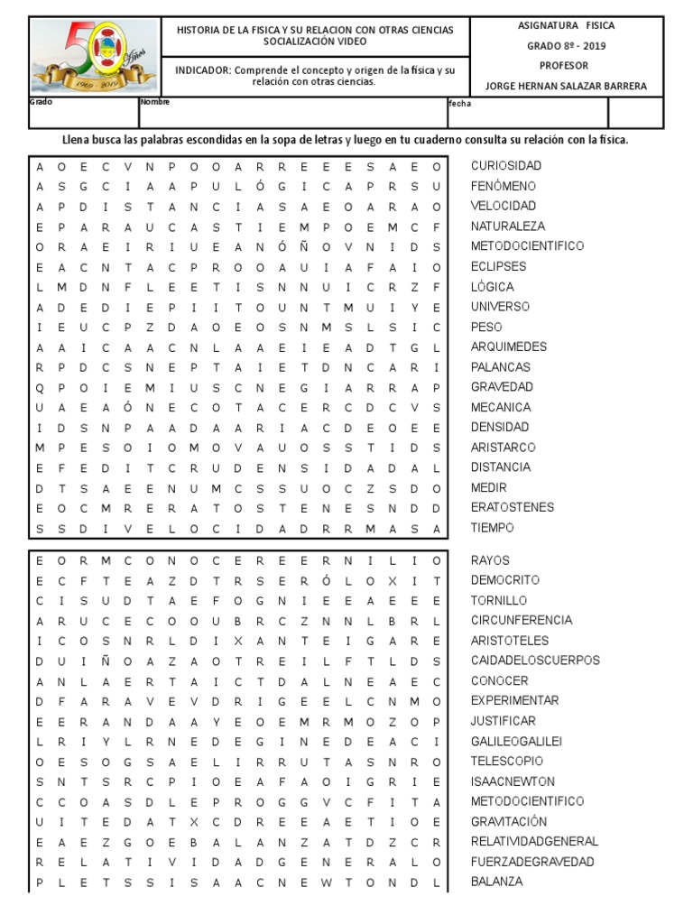 Sopa de Letras-Historia de La Fisica | PDF | Tiempo espacial ...