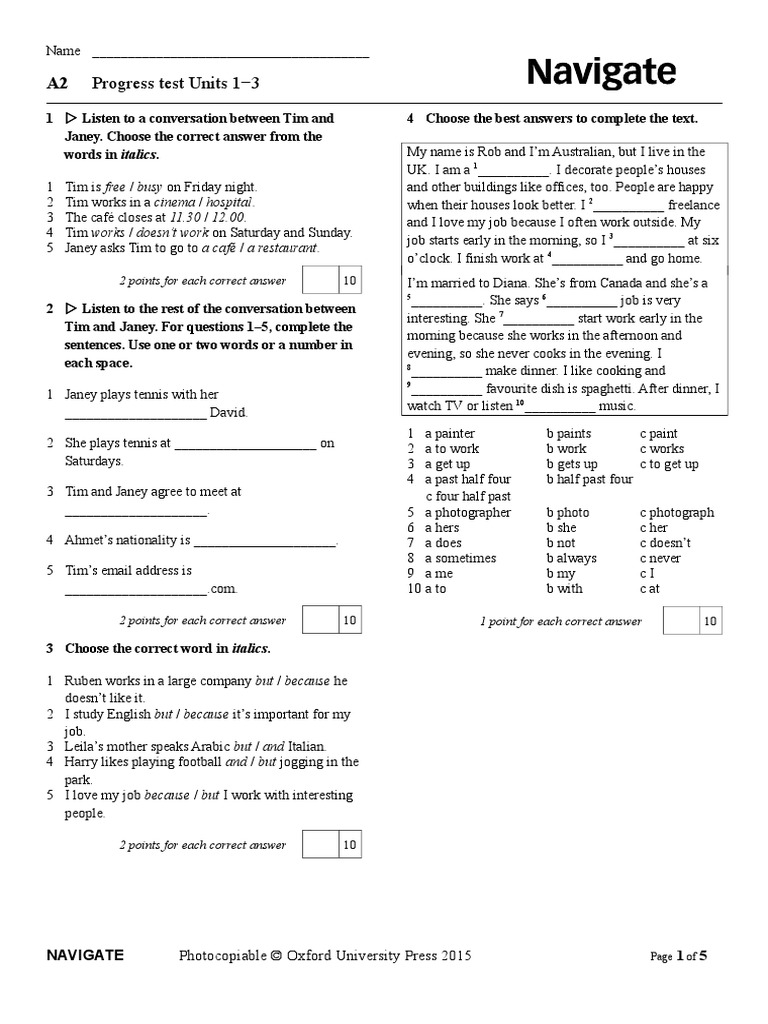 Progress Test (Units 1-3) | PDF | French Language | German Language