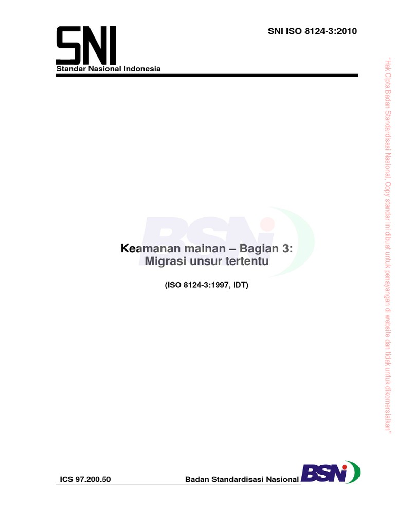 SNI ISO 8124-3-2010 - Keamanan Mainan Bagian 3 - Migrasi Unsur Tertentu ...