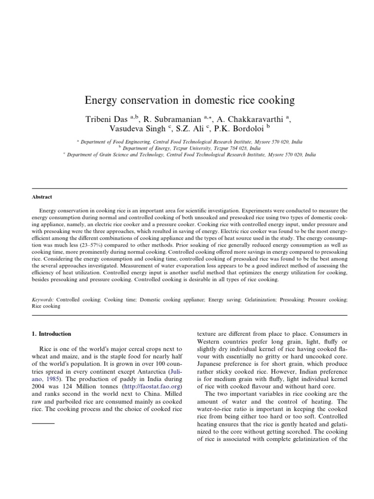 Energy Conservation in Domestic Rice Cooking | PDF | Pressure Cooking ...