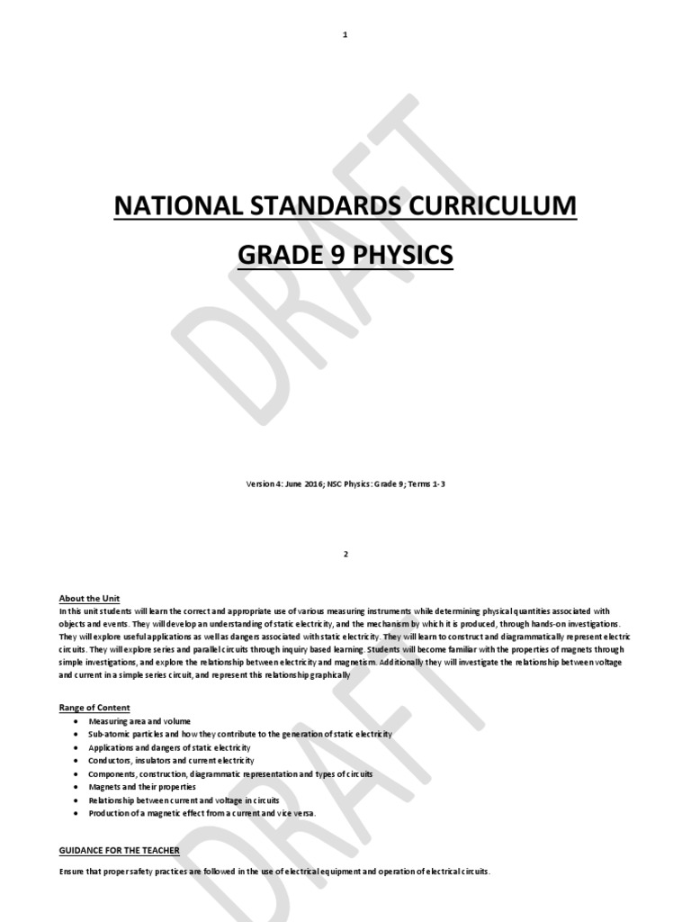 Grade 9 Physics Syllabus | PDF | Science | Electricity
