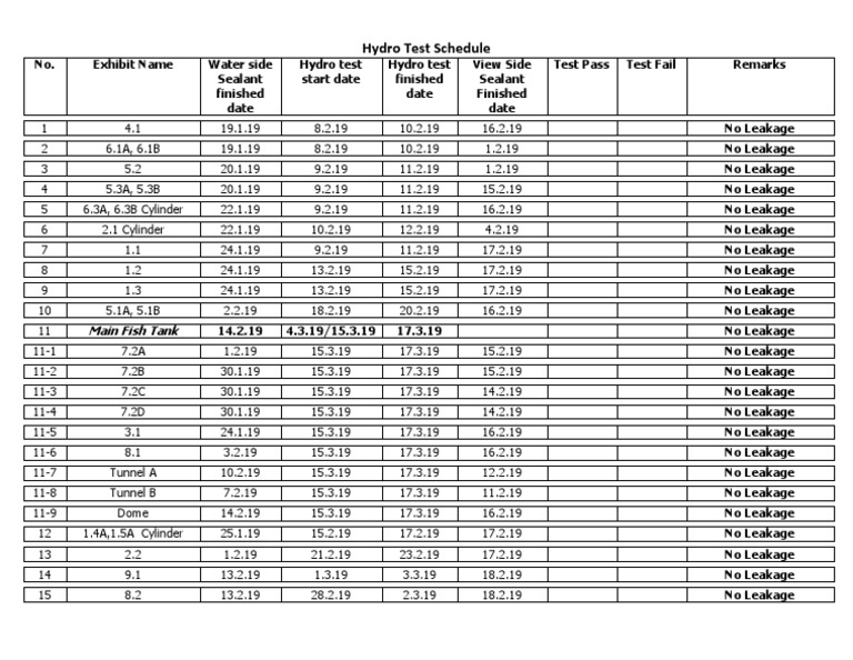 Hydrotest Schedule | PDF | Nature