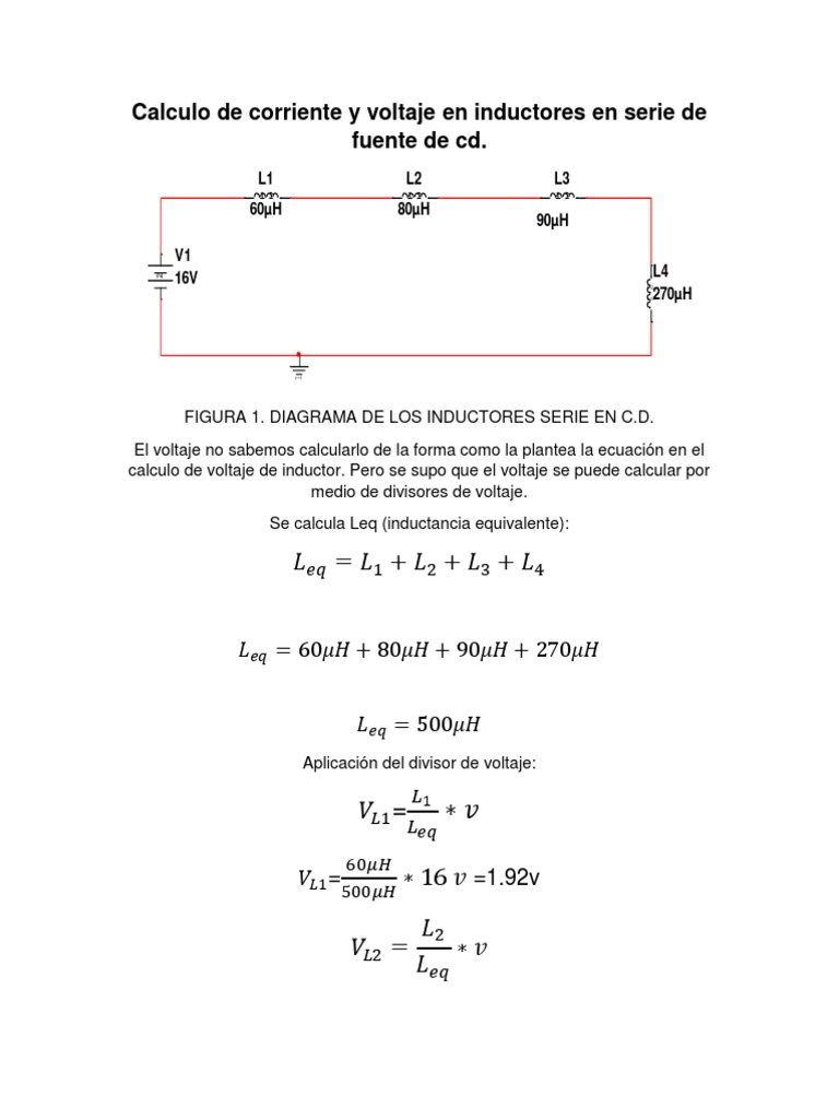 Calculo de corriente y voltaje en inductores en serie 2.docx | Inductor ...