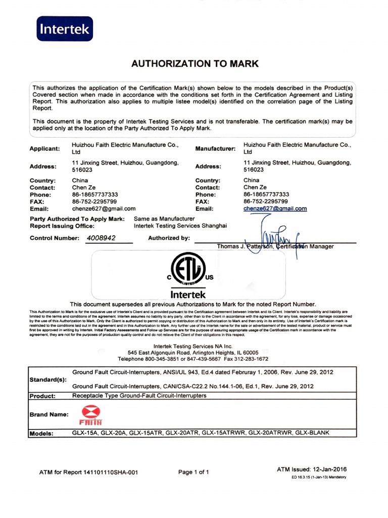 Certificado Intertek | PDF