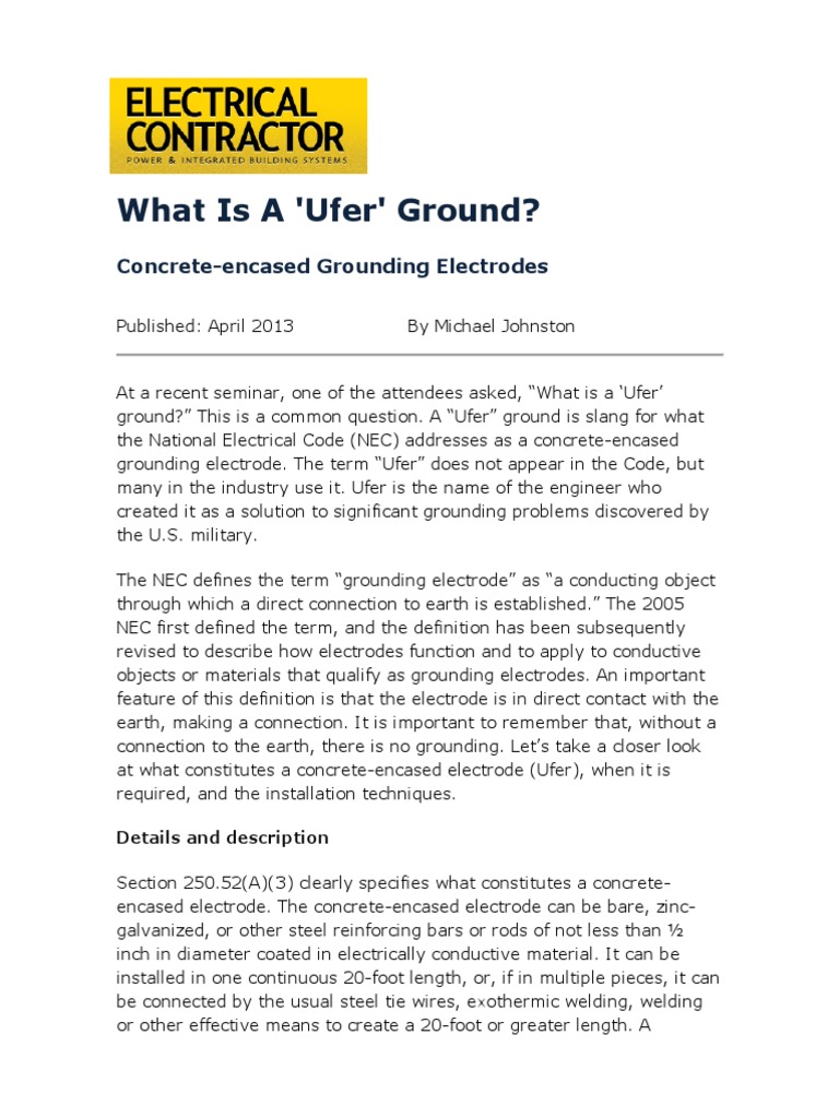 What Is A 'Ufer' Ground | PDF | Concrete | Electrical Conductor