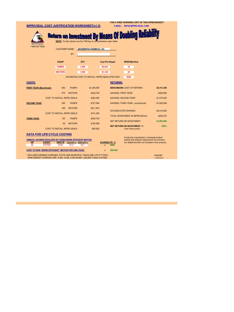 Cost Justification Worksheet v1.3 | PDF | Pump | Nature