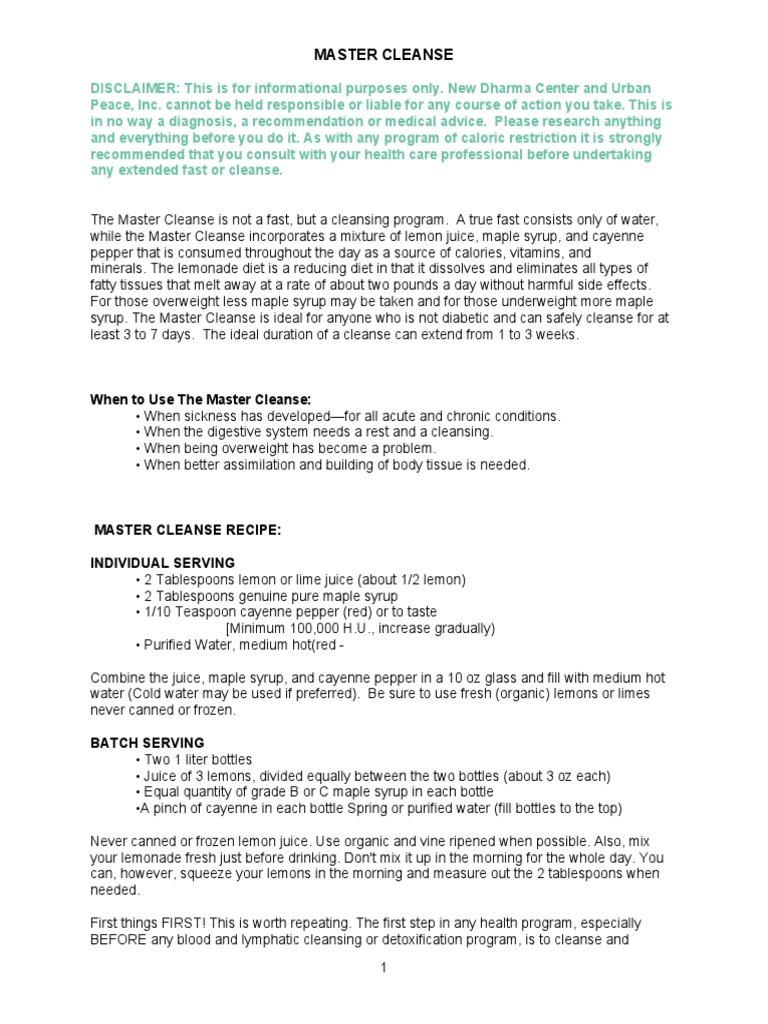 When To Use The Master Cleanse | PDF | Master Cleanse | Vegetables