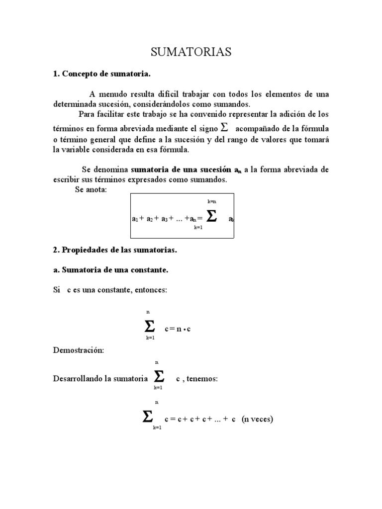 Propiedades y Fórmulas de Sumatorias | PDF | Suma | Fórmula