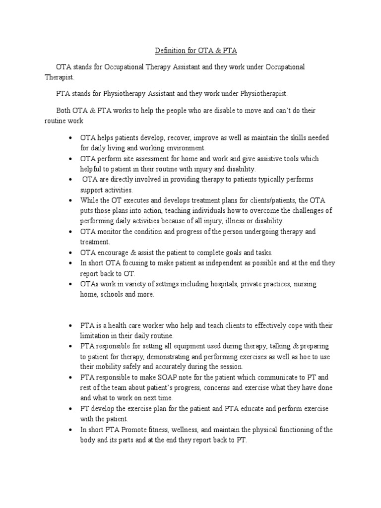 Ota Pta Definition PDF Version | PDF | Physical Therapy | Patient