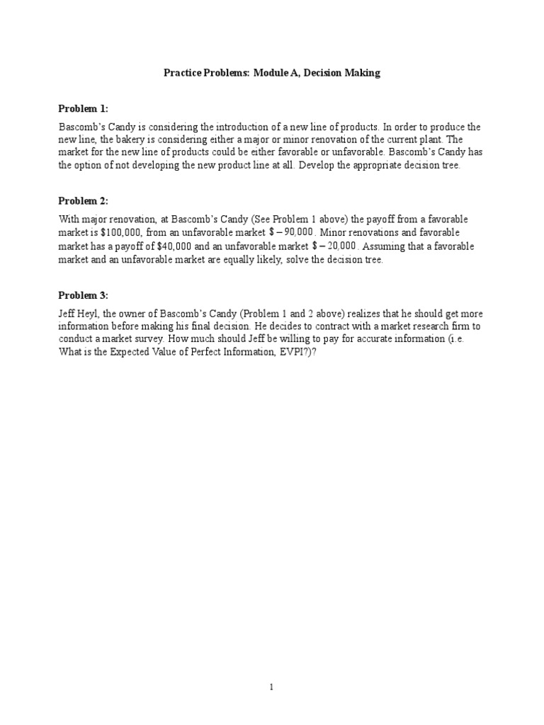 Practice Problems: Module A, Decision Making Problem 1 | PDF