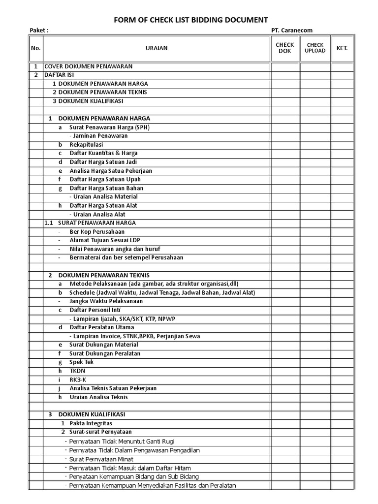 Checklist Bidding | PDF