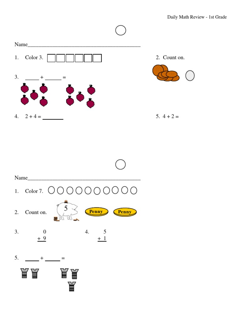 1st Grade Daily Math Review | PDF | Nickel (United States Coin) | Leisure