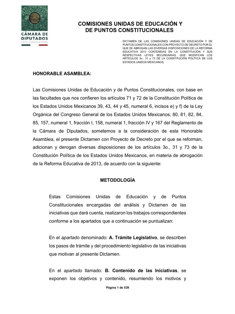 Proyecto de Dictamen Reforma Art 3o | PDF | Constitución | México