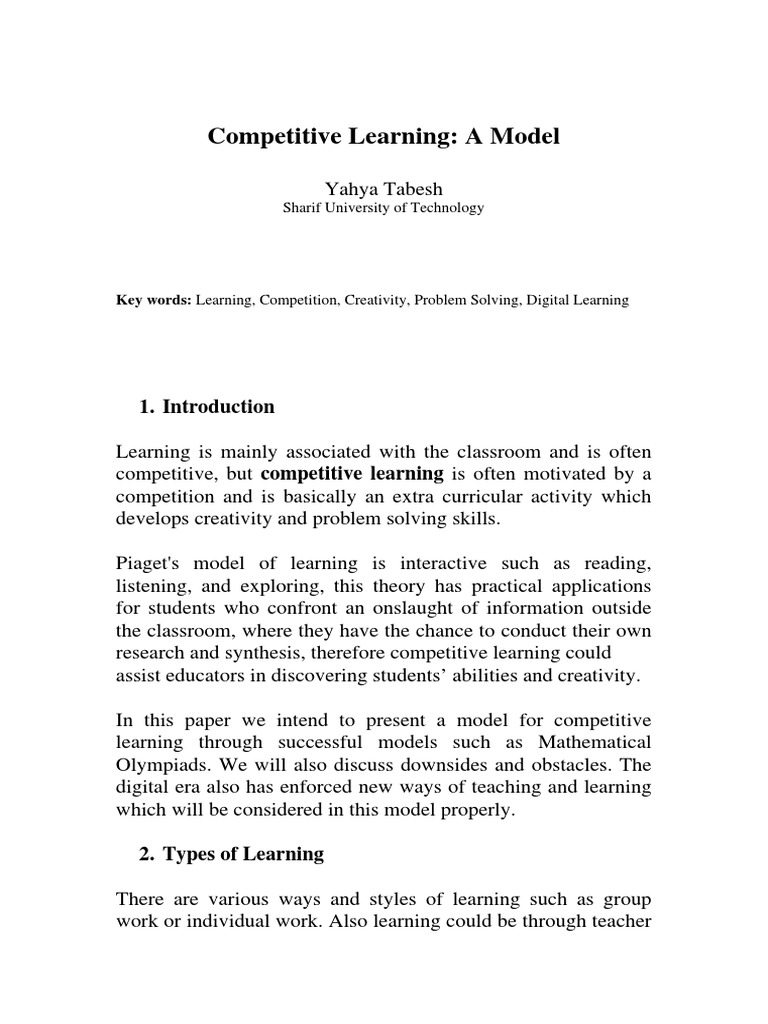 Competitive Learning - A Model | PDF | Competition | Learning