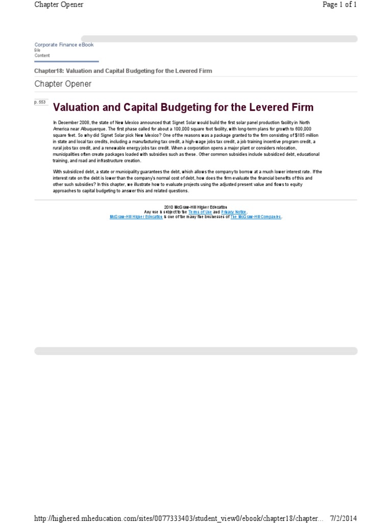 Valuation and Capital Budgeting For The Levered Firm: Chapter Opener ...