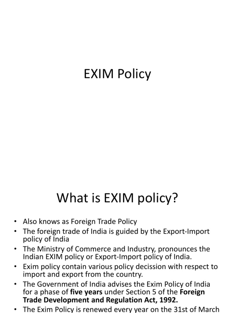 EXIM Policy | PDF | Exports | Trade