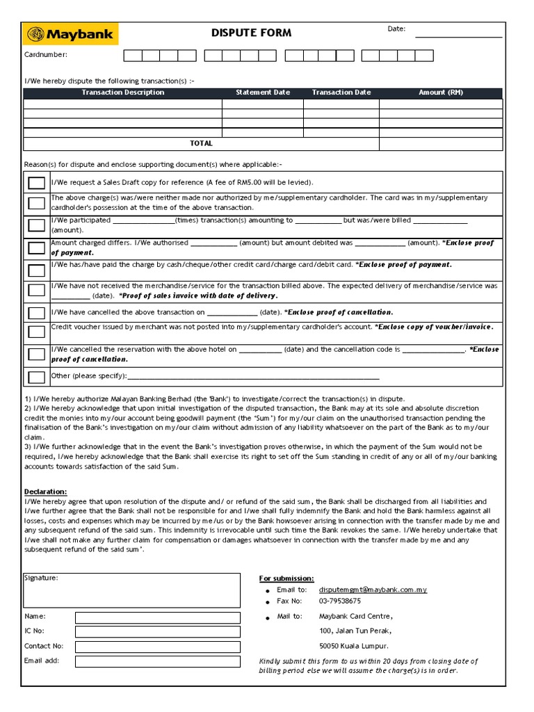 Dispute Form PDF | PDF | Financial Transaction | Credit Card
