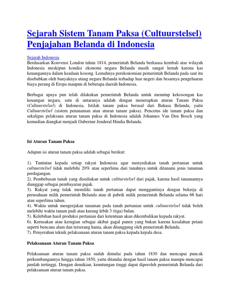 Sejarah Sistem Tanam Paksa | PDF