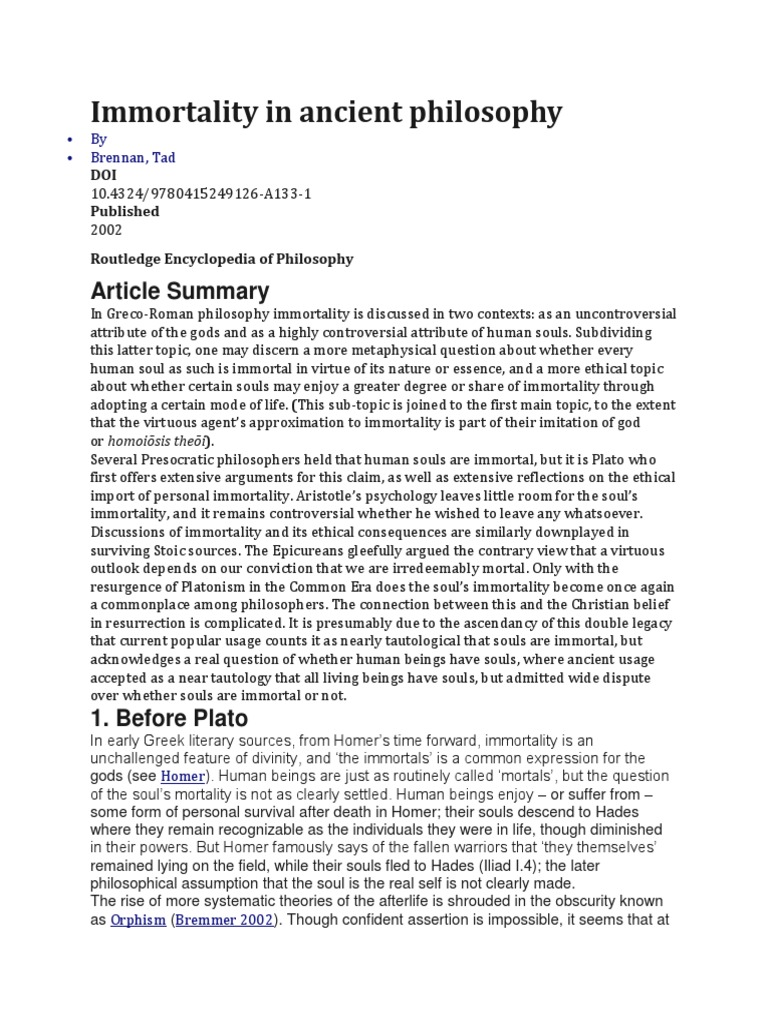 Immortality in Ancient Philosophy | PDF | Immortality | Soul