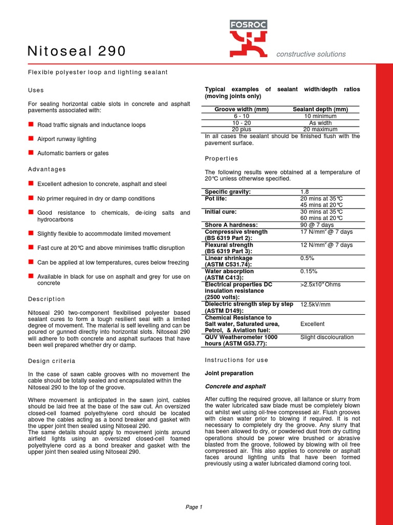 Nitoseal 290 PDF | PDF | Asphalt | Concrete