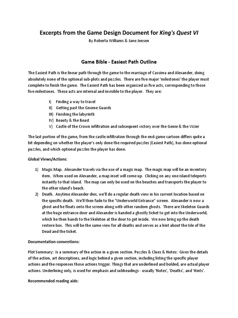 Kings Quest VI Design Document (Excerpts) | PDF | Ferry