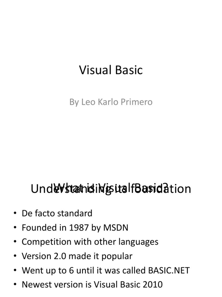 Visual Basic: by Leo Karlo Primero | PDF | Visual Basic .Net | Object Oriented Programming
