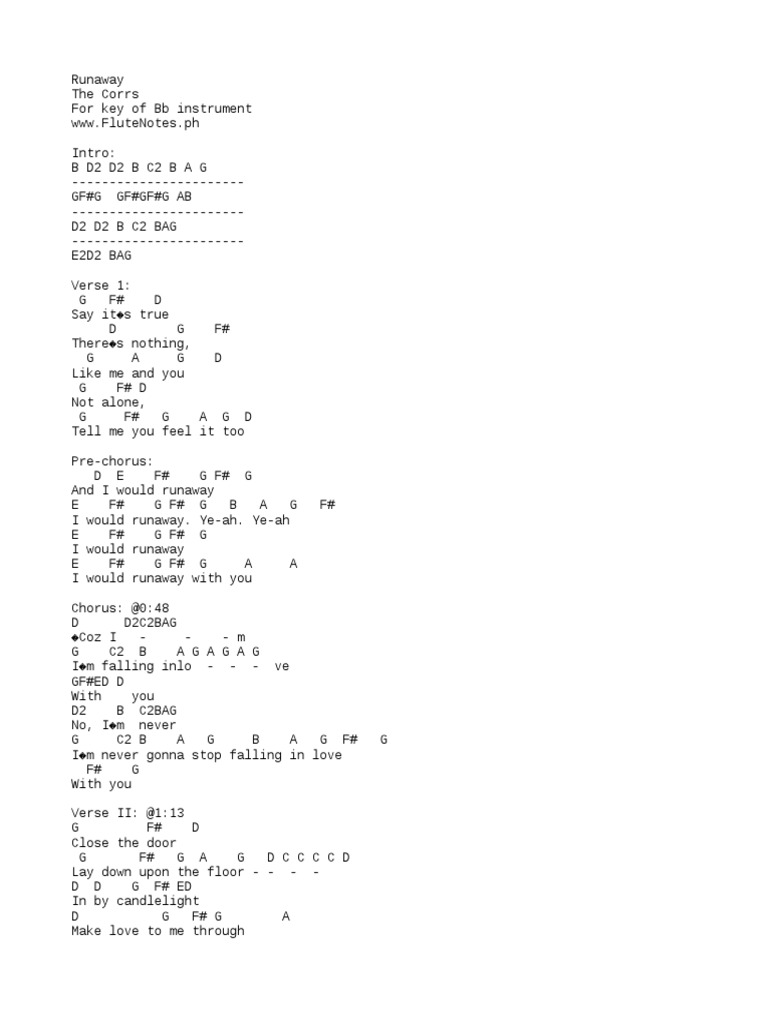Runaway Flute Notes | PDF | Song Forms | Song Structure
