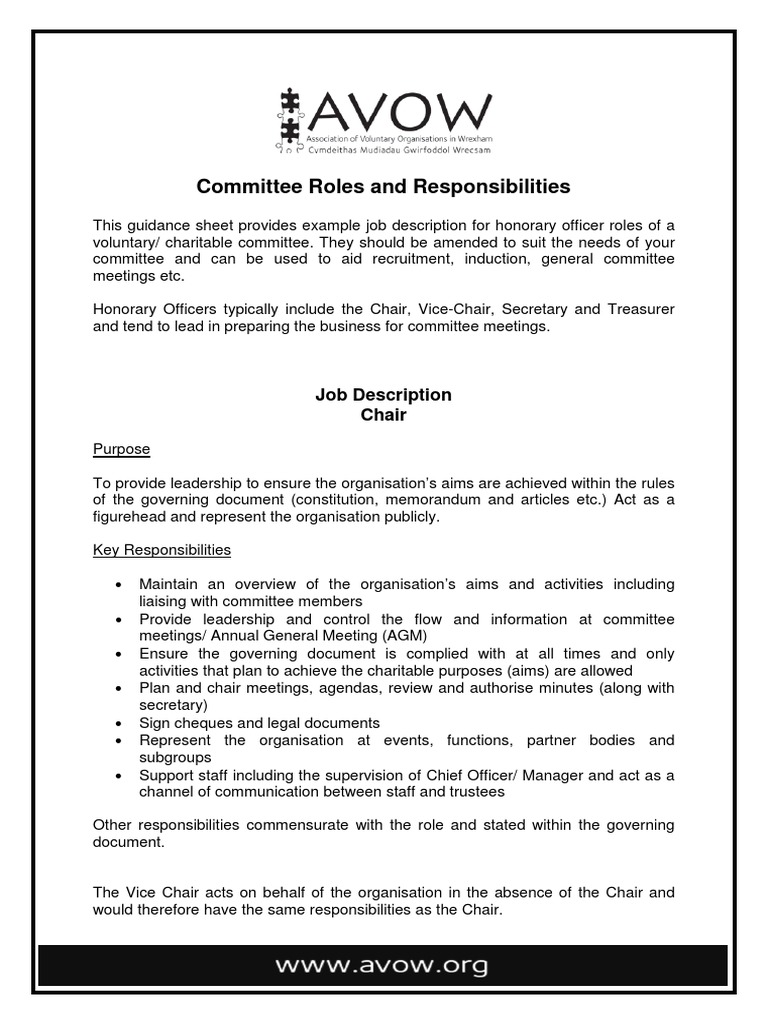 Committee Roles and Responsibilities PDF | PDF | Trustee | Secretary