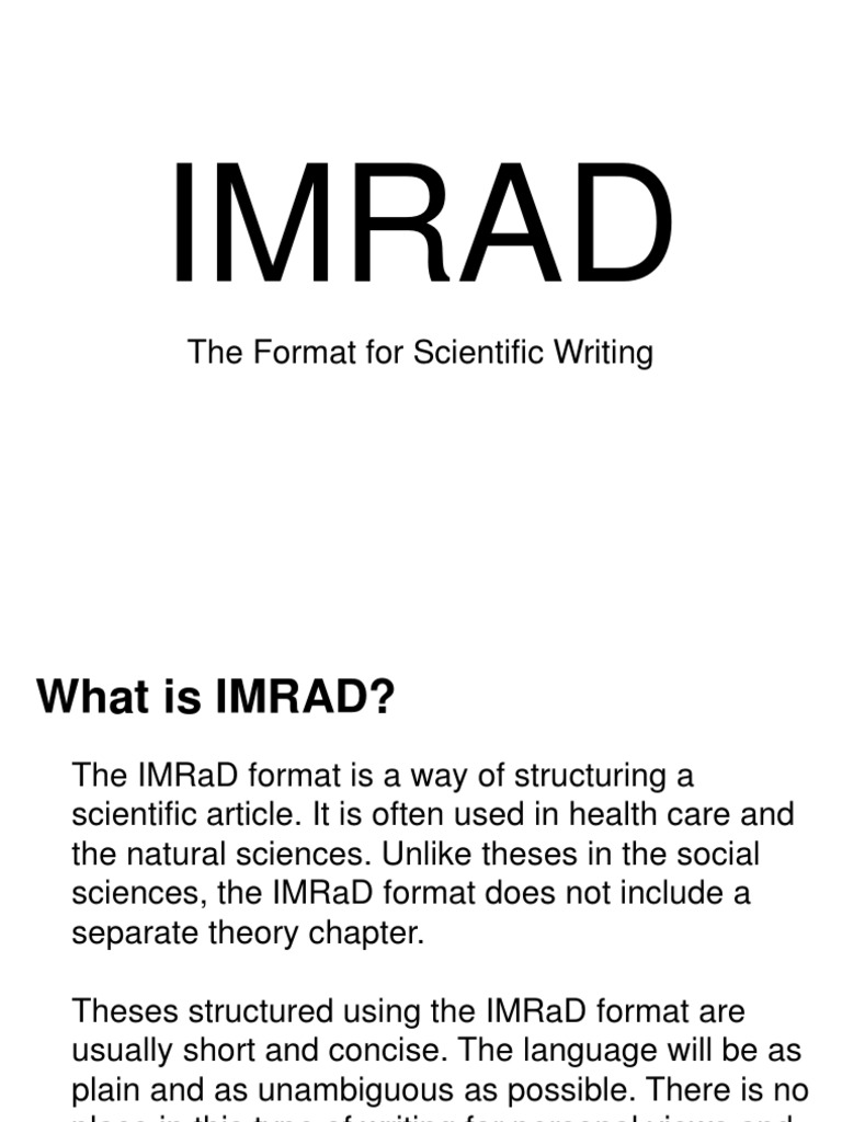 Imrad: The Format For Scientific Writing | PDF