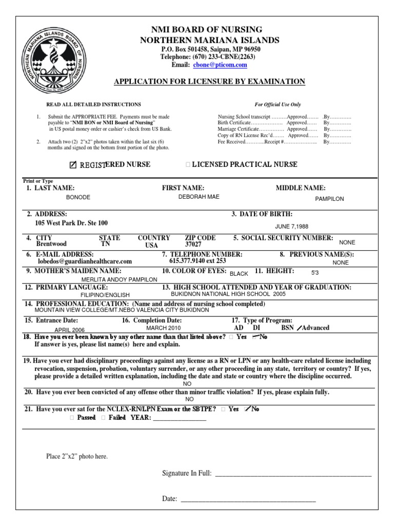 NMI Nursing Licensure Exam Application | PDF | Business