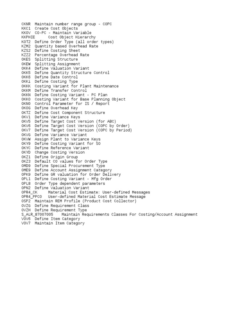 SAP COPC Config T-Codes | PDF | Teaching Mathematics | Business
