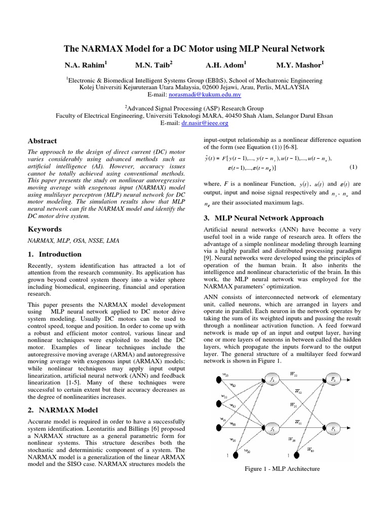 The NARMAX Model For A DC Motor Using ML PDF | PDF | Artificial Neural Network | Applied Mathematics