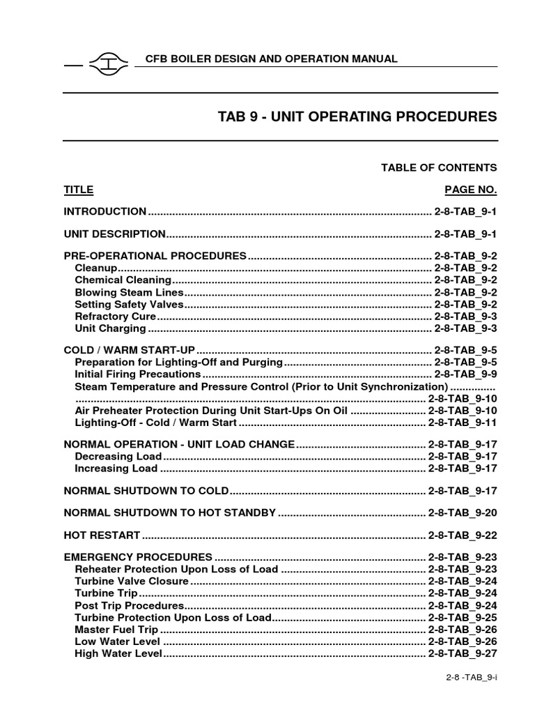 Tab 9 - Unit Operating Procedures | PDF | Furnace | Boiler