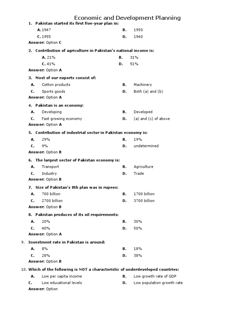 Economic and Development Planning (MCQS) | PDF | Gross Domestic Product ...