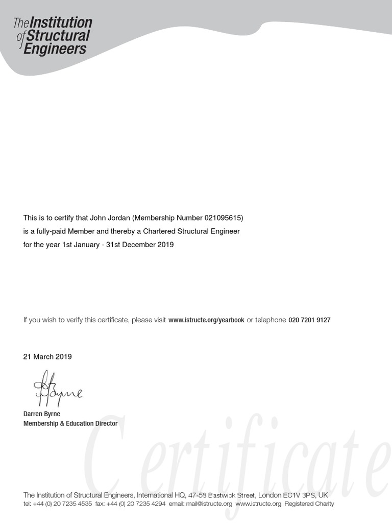 Chartered Structural Engineer Certificate | PDF | Business