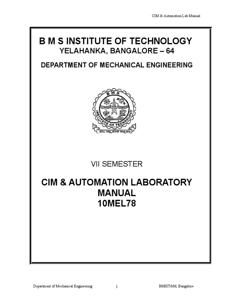 Cim Automation Lab Manual 10me78 Pdf Numerical Control Cartesian Coordinate System