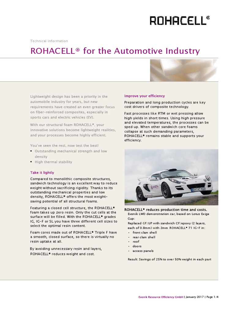 ROHACELL For Automotive 2017 | PDF | Strength Of Materials | Composite ...