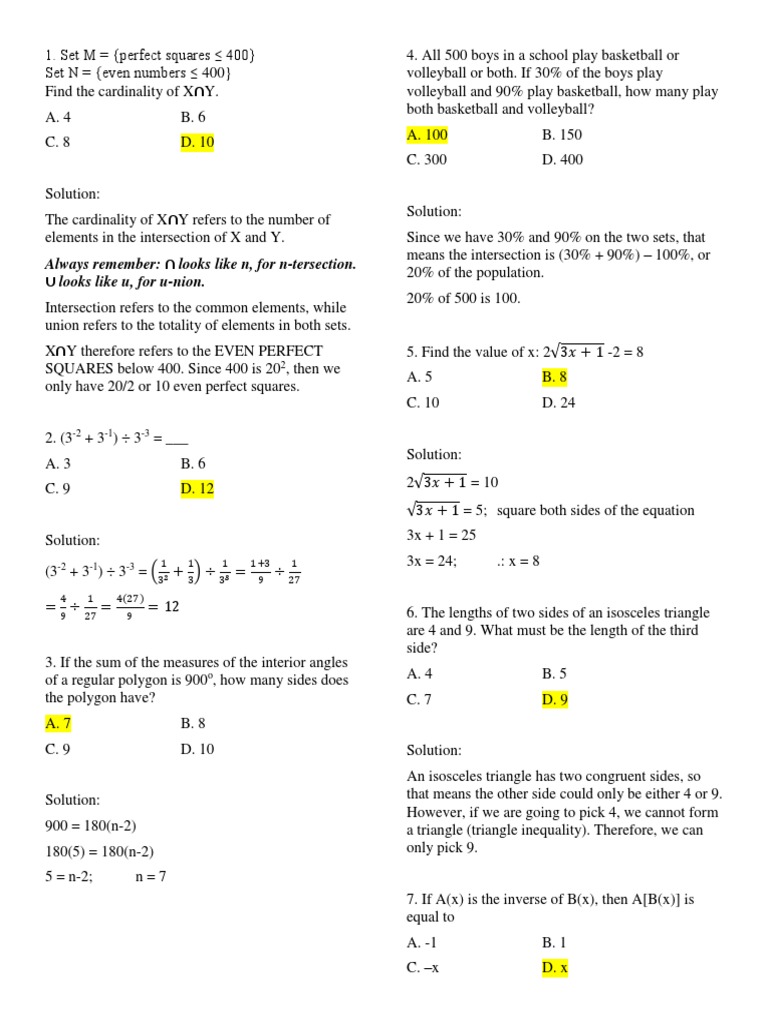 Math Major Reviewer with Solutions | PDF | Trigonometric Functions ...