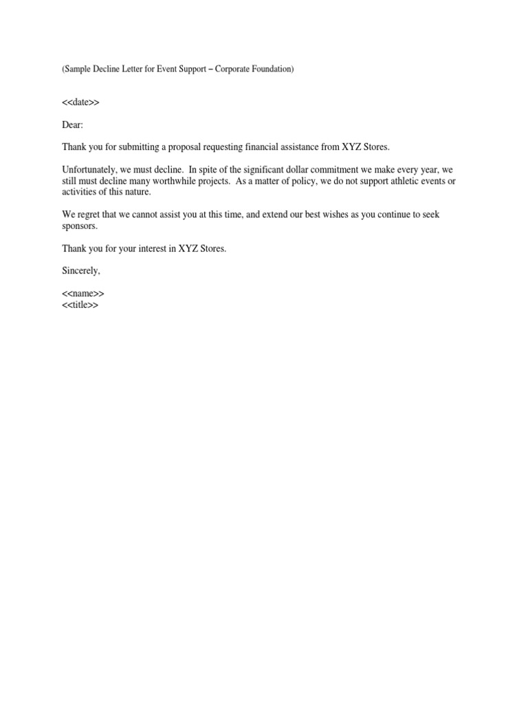 Sample Decline Letter For Event Support - Corporate Foundation | PDF