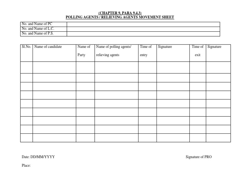 (CHAPTER 9, PARA 9.4.3) Polling Agents / Relieving Agents Movement ...