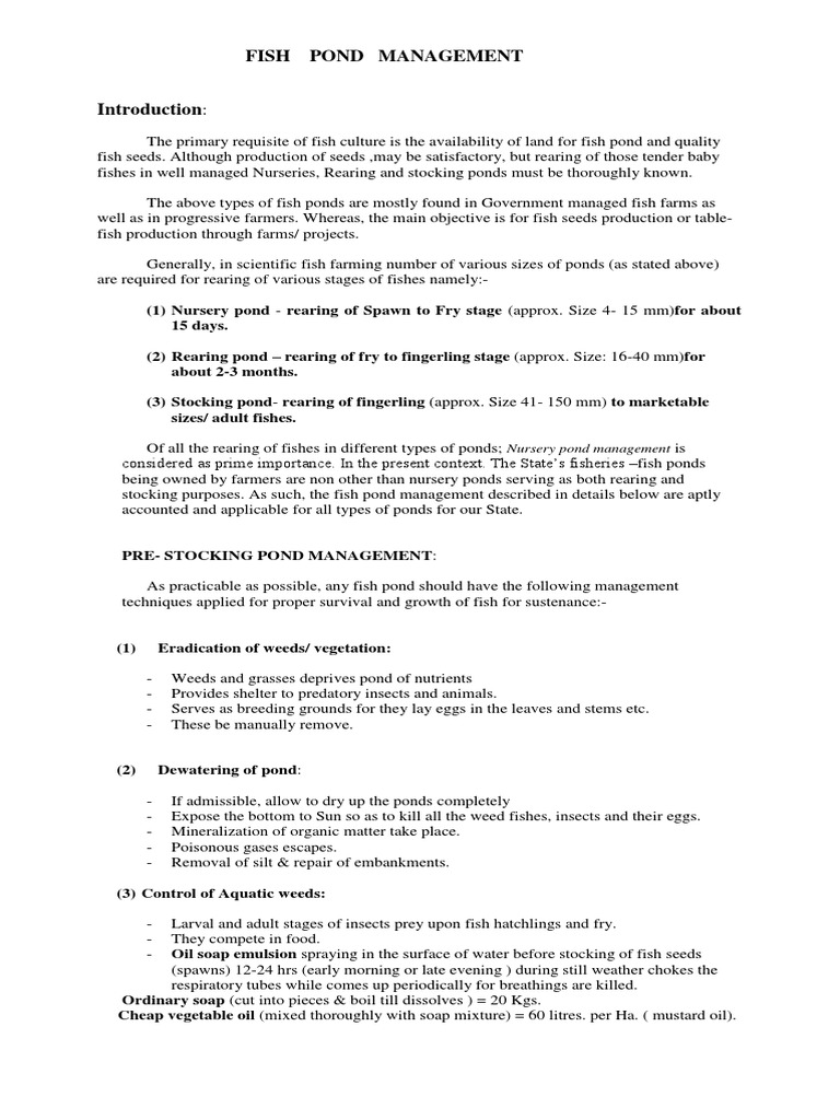 Fish Pond Management | PDF | Plankton | Soil