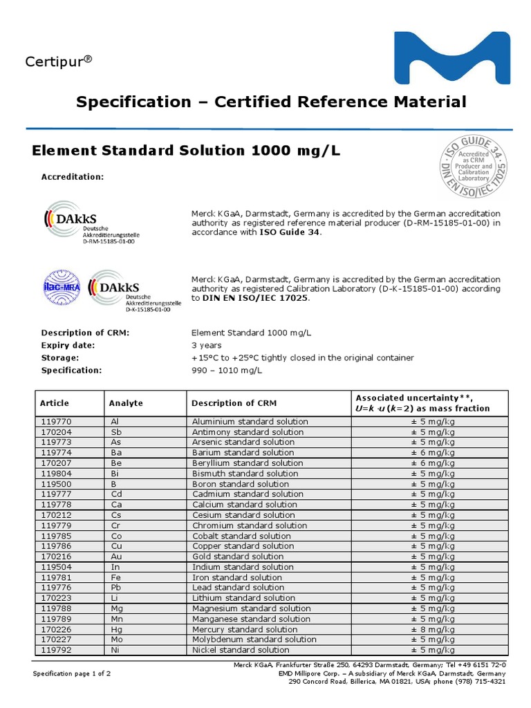 SRM Merck - Certificate | PDF | Magnesium | Transition Metals