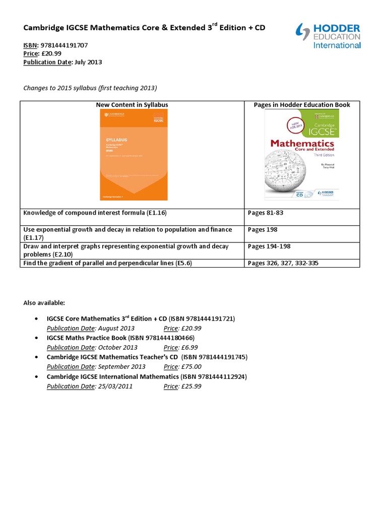 Cambridge IGCSE Core and Extended Mathematics Curriculum Comparison ...