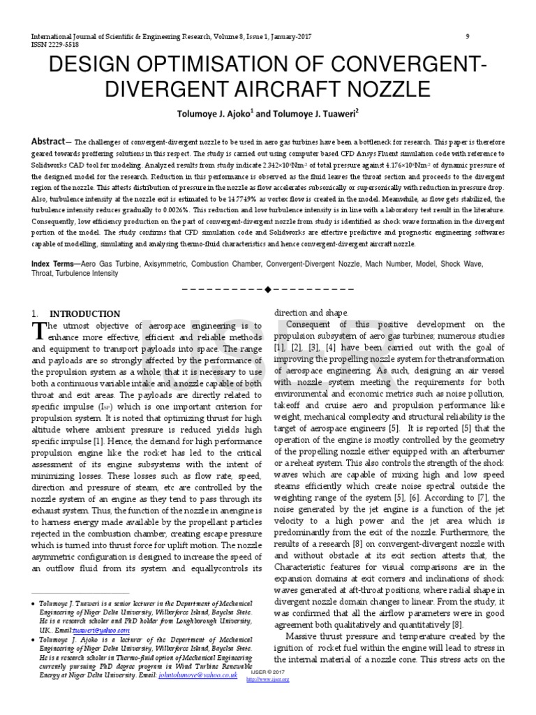 Ijser: Design Optimisation of Convergent-Divergent Aircraft Nozzle ...