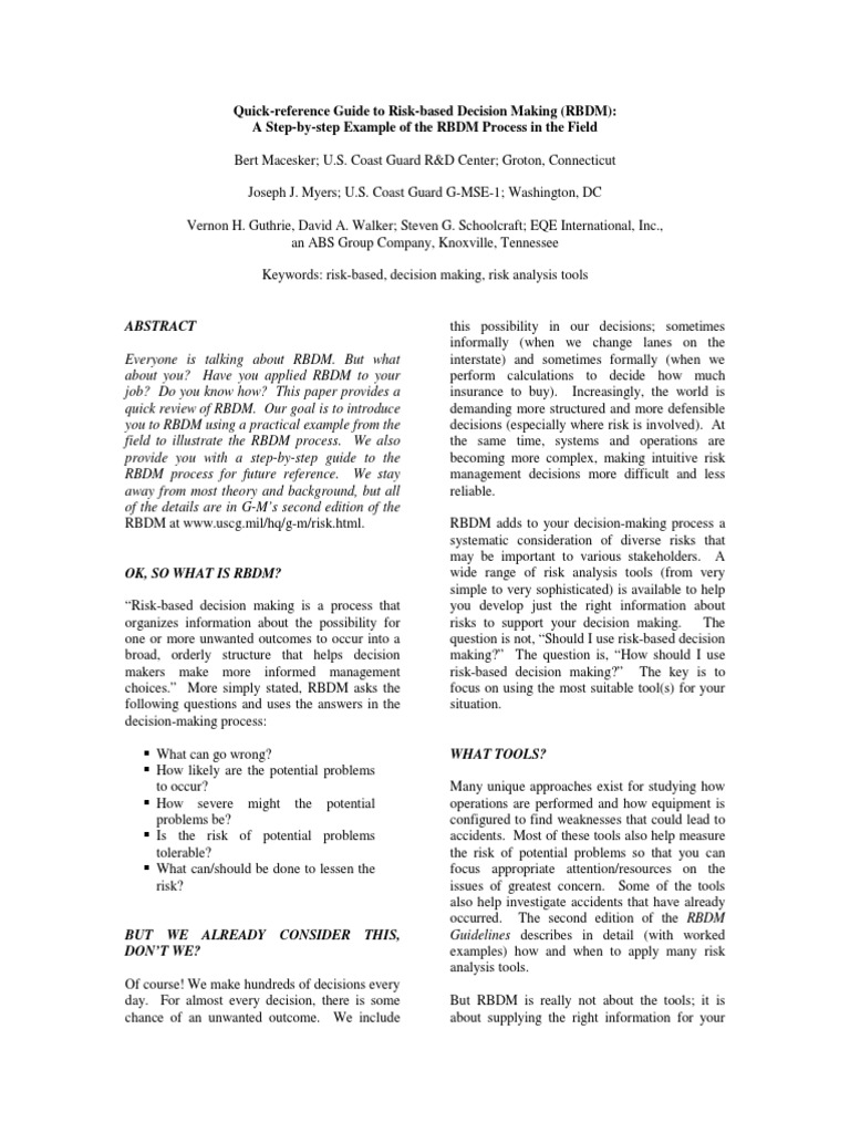 Guide to Risk-Based Decision Making | PDF | Decision Making | Risk ...