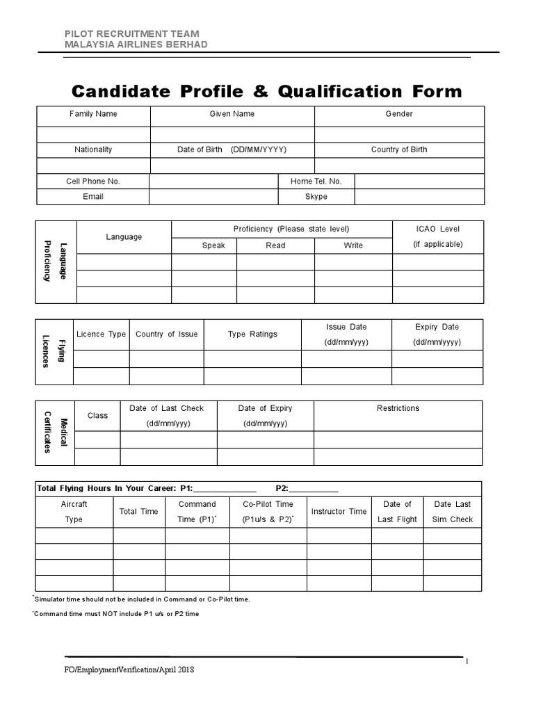 Candidate Profile & Qualification Form | PDF | Flight Instructor ...