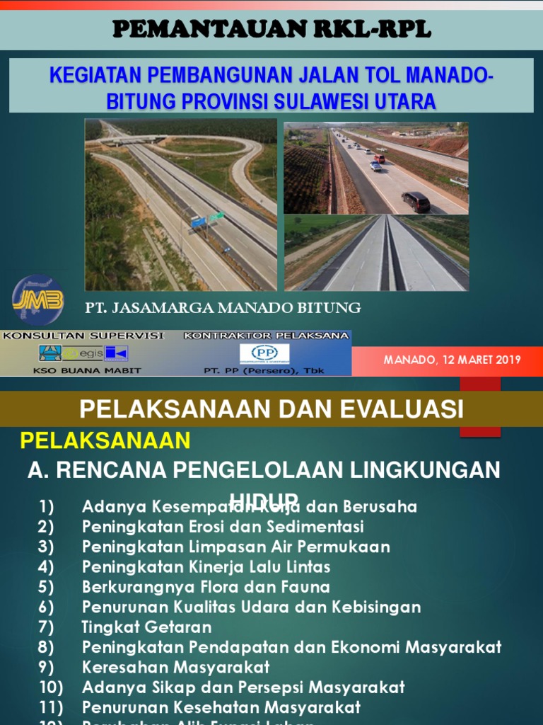 Power Point Laporan Pelaksanaan Pemantauan RKL RPL Jalan Tol | PDF