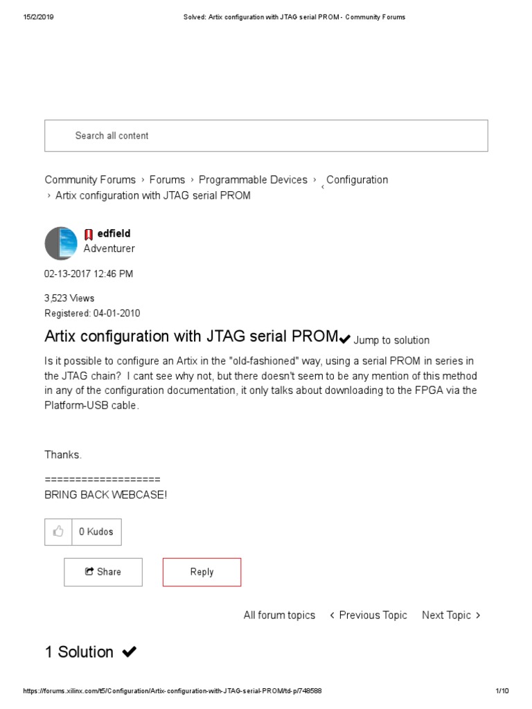 Solved - Artix Configuration With JTAG Serial PROM - Community Forums ... Solved - Artix Configuration With JTAG Serial PROM - Community Forums ...